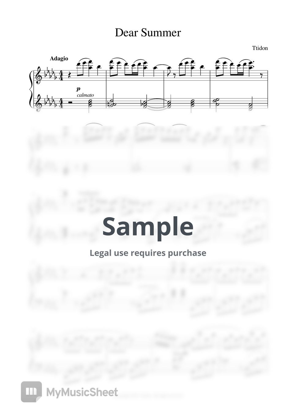 시간을 머무는 피아노 - Dear Summer Partitur