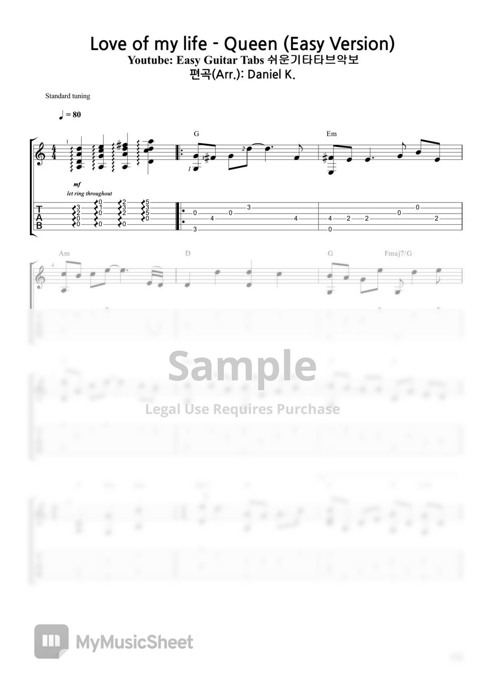 Love of my life (Queen) - Easy Version 楽譜