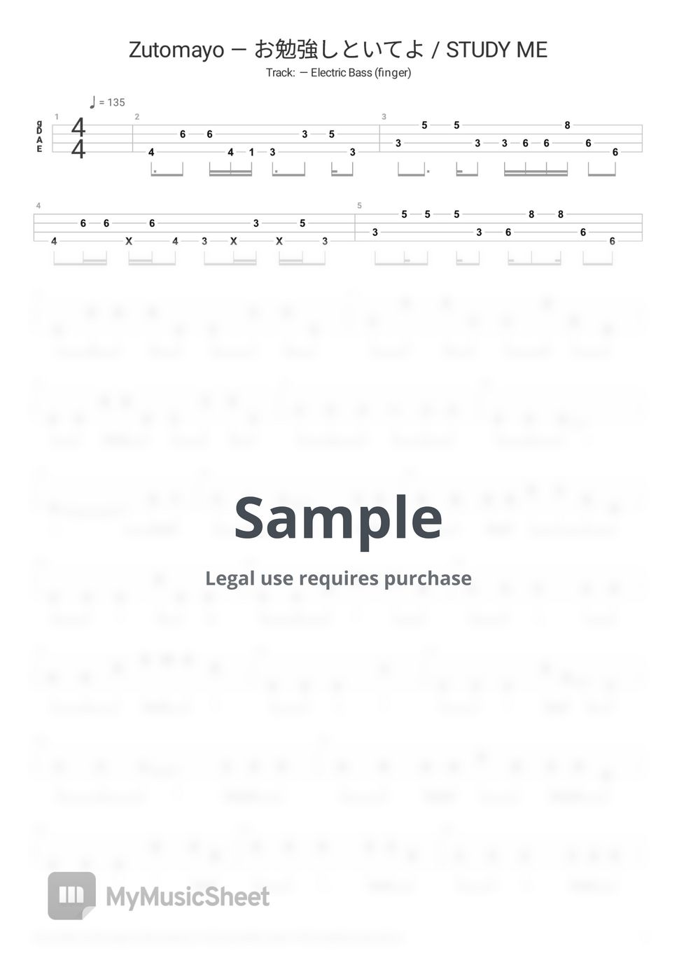 ztmy - Study Me (お勉強しといてよ) (Bass tab) Sheet Music by rikytone