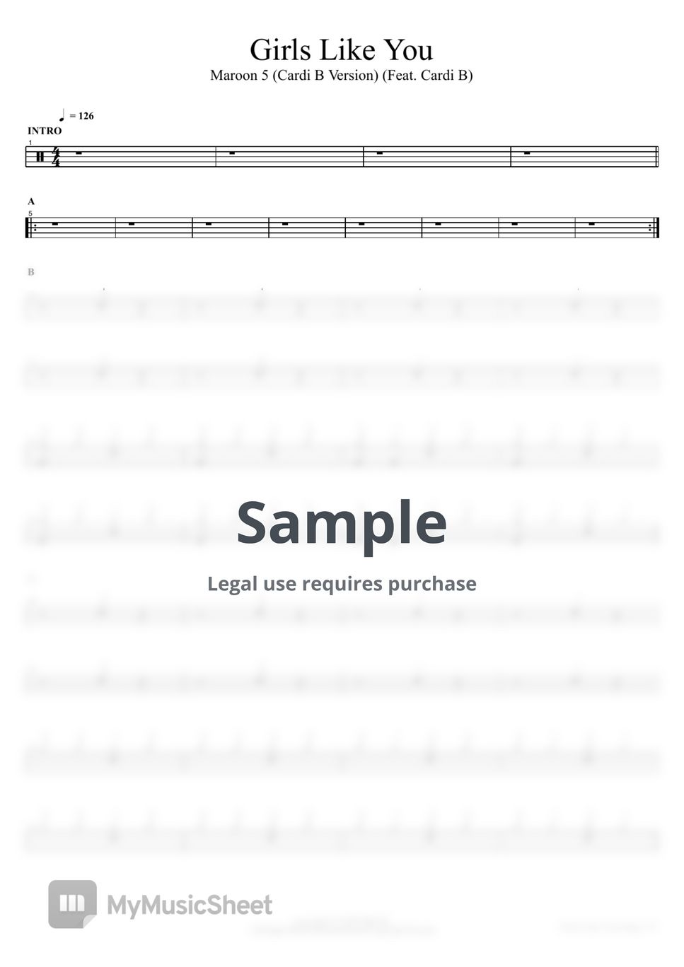 Maroon 5 - Girls Like You (Cardi B Version) (Feat. Cardi B) Sheet Music ...