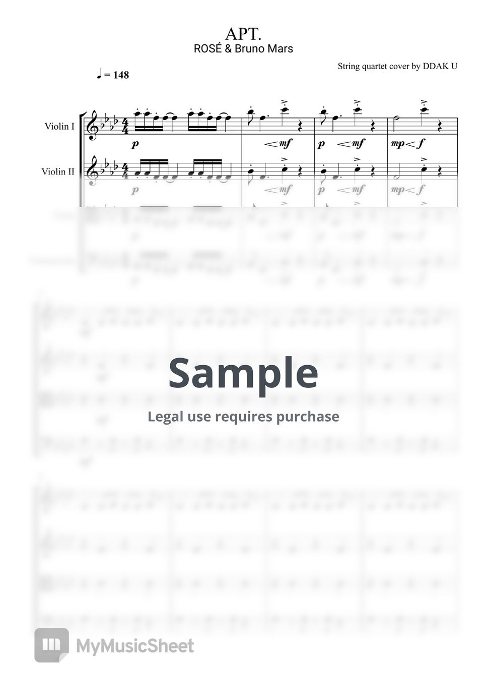 ROSÉ & Bruno Mars - APT. (String quartet Perfect ver.) Sheet Music by DDAK U