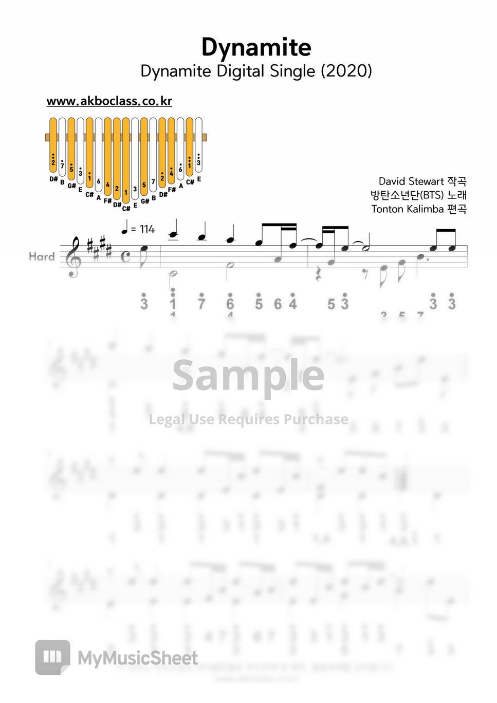 BTS - Dynamite (Hard) 악보 by Tonton Kalimba