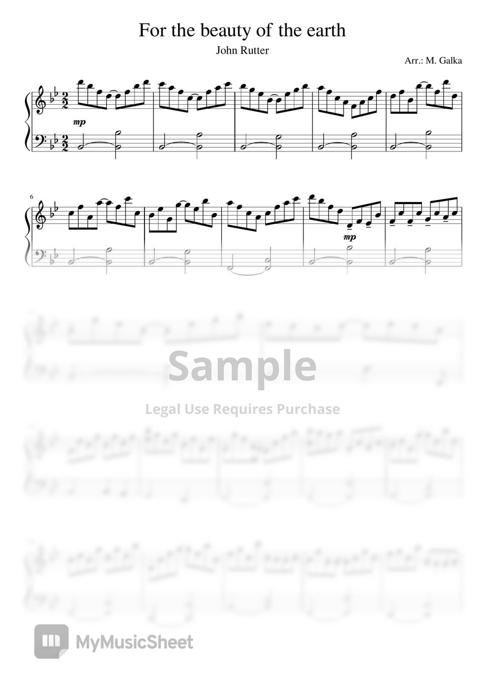 John Rutter - For the beauty of the earth Piano solo Cover शीट by ...