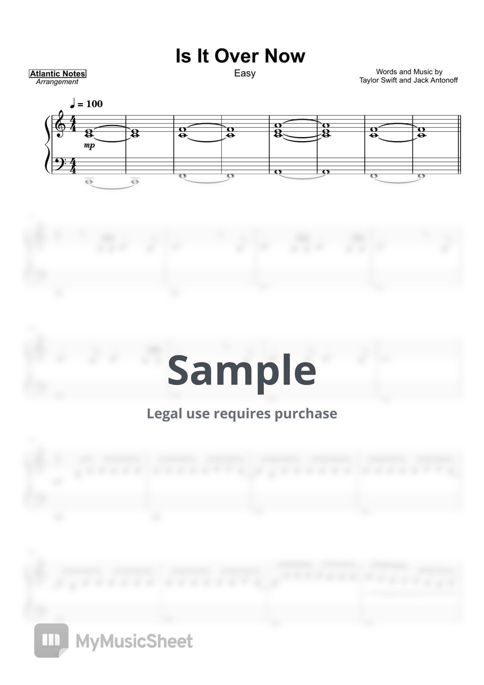 Taylor Swift - Is It Over Now? (Taylor Version) نوتة موسيقية by ...