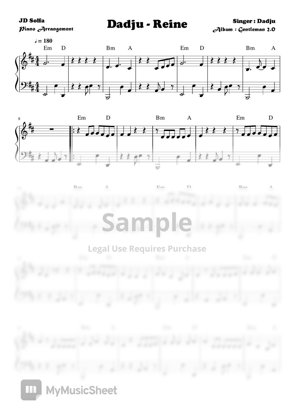 Dadju - Reine (Piano Sheet Level 2) Sheets by JD Solfa