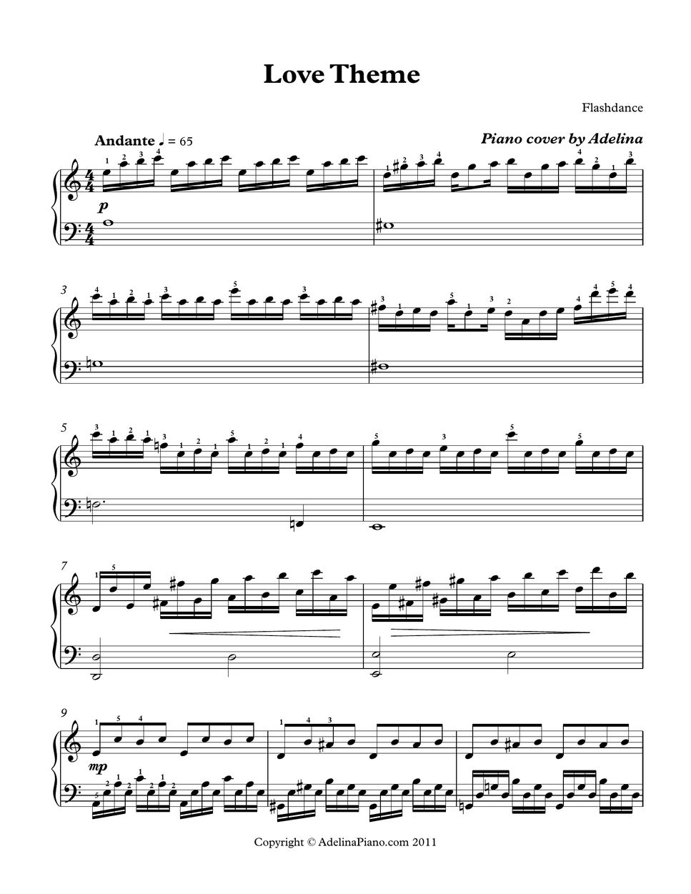 Flashdance - Love Theme Sheet by Adelina Piano