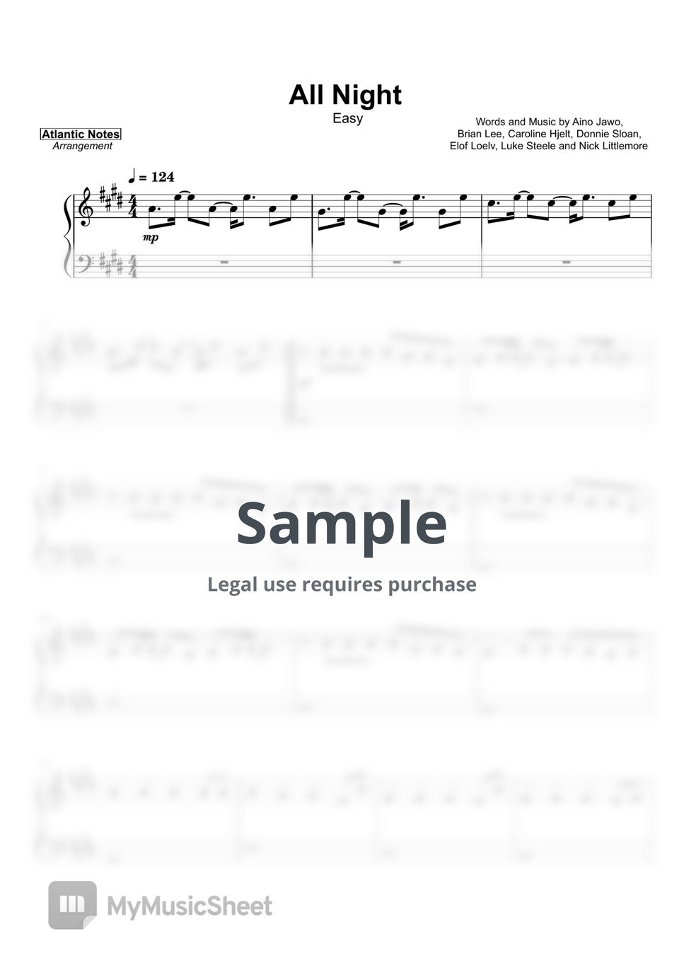 Icona Pop - All Night Sheet Music by Atlantic Notes