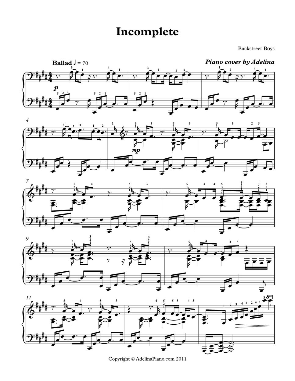 Backstreet Boys - Incomplete Sheets by Adelina Piano