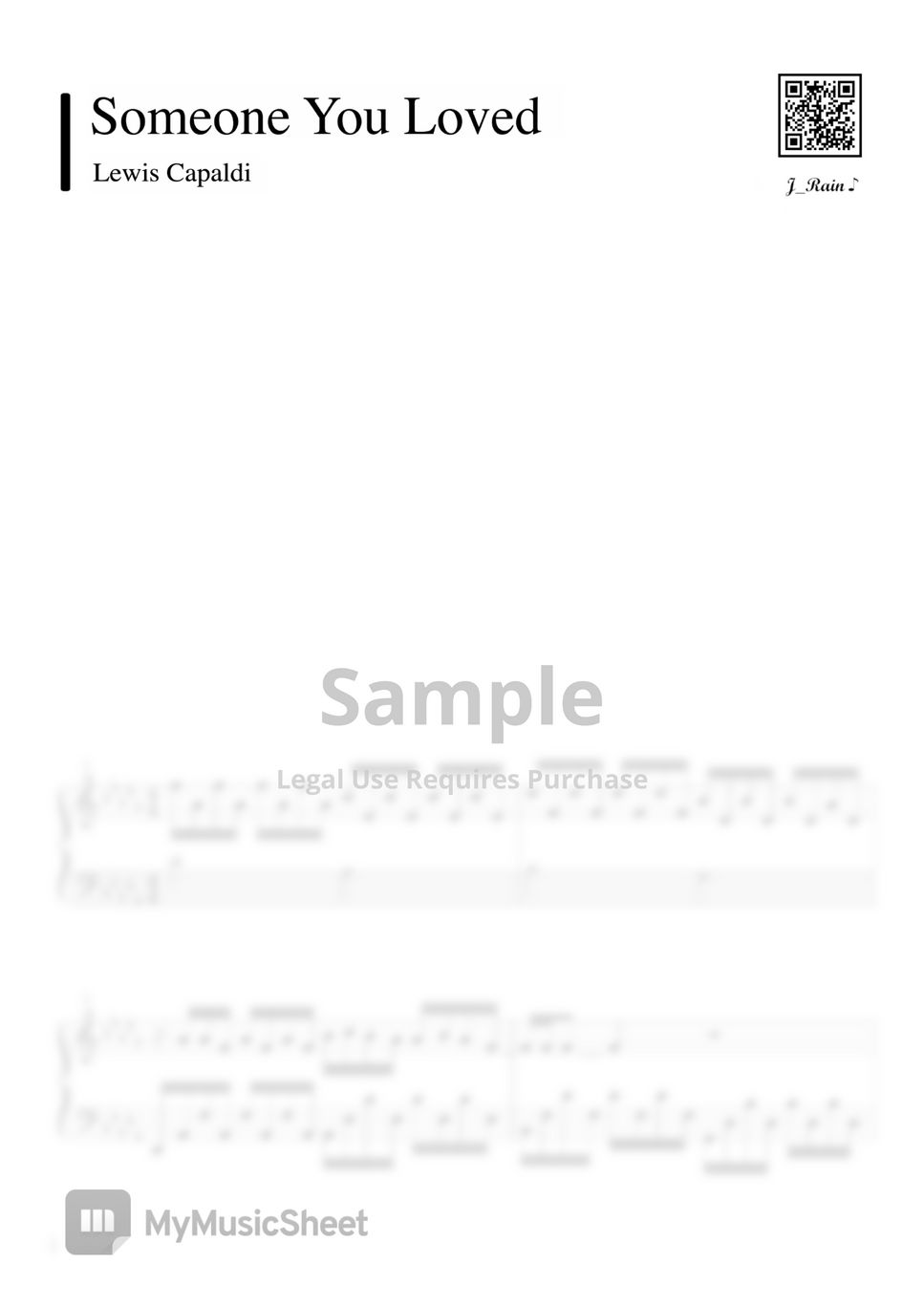 Lewis Capaldi - Someone You Loved Sheets by 제이레인 (J_Rain ♪)