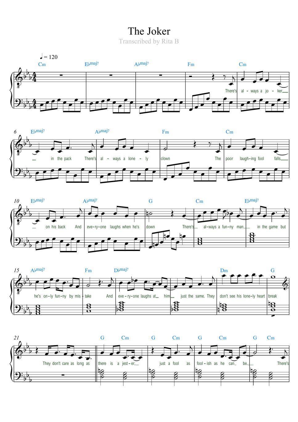 Lady Gaga - The Joker (With lyrics and chords) Sheets by Rita B