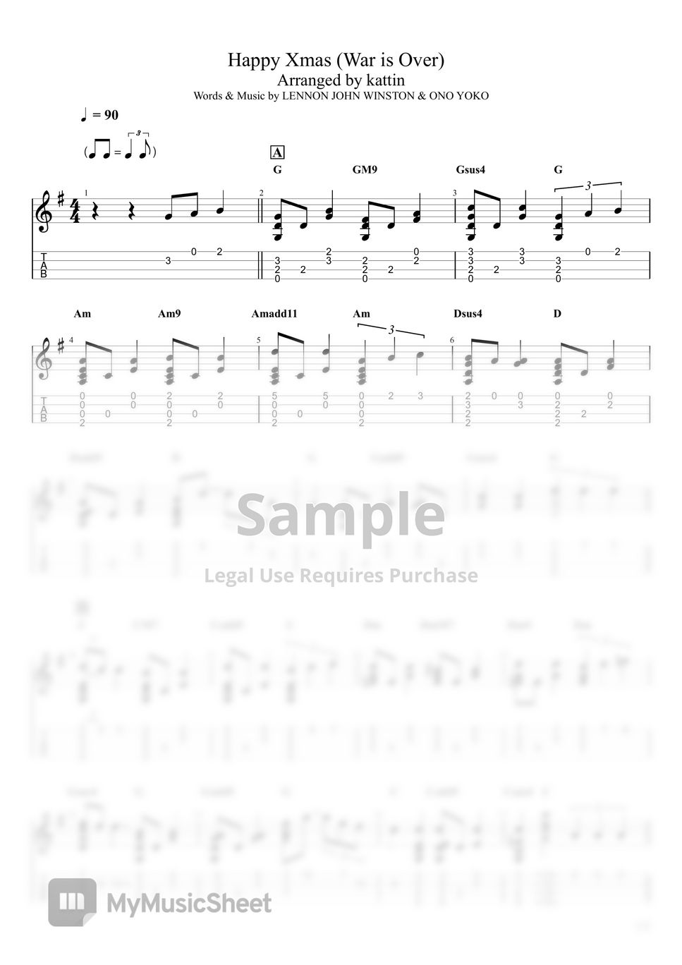 LENNON JOHN WINSTON - HAPPY XMAS / WAR IS OVER (ソロウクレレ) 楽譜 by kattin025