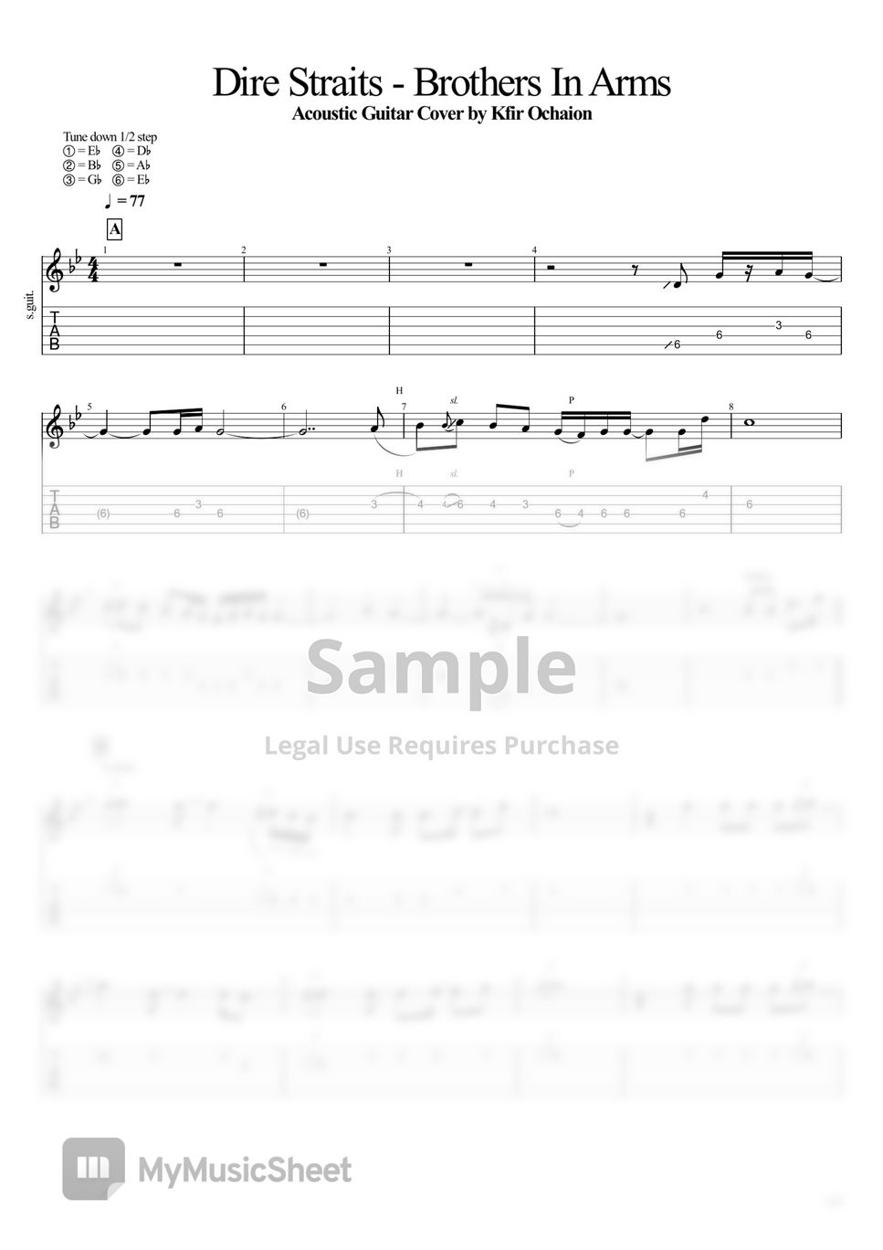 Dire Straits - Brothers In Arms (Acoustic) Sheet Music by Kfir Ochaion