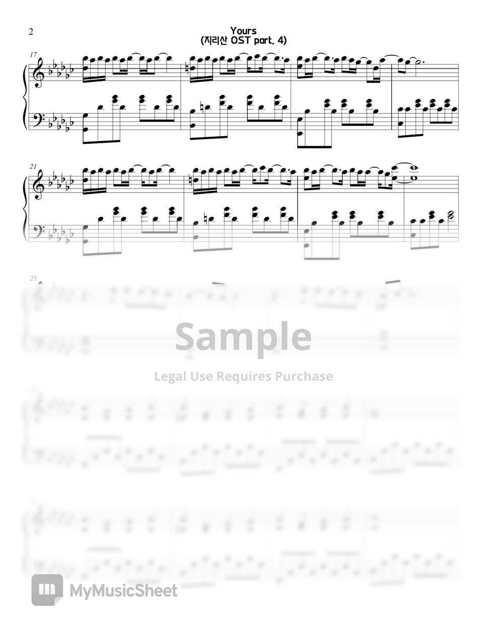 Jirisan 지리산 OST - BTS JIN(진) - Yours Sheets by Sunny Fingers Piano