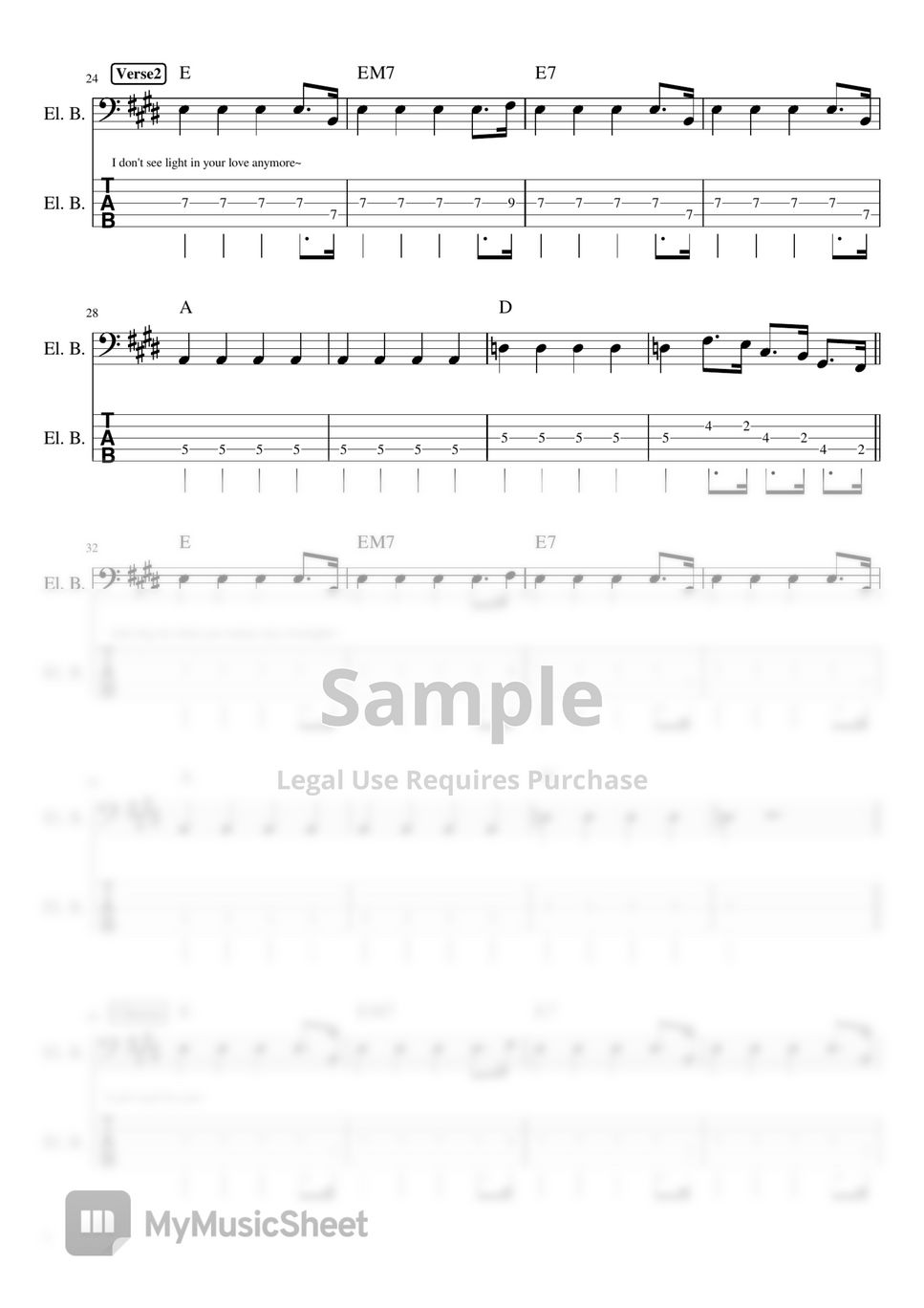 peach tree rascals - Mariposa (Bass Copy Sheet) Sheet Music by songB