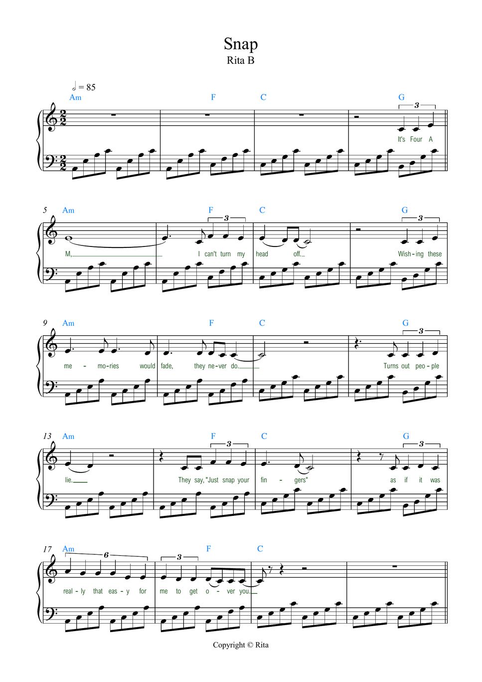 Rosa Linn - Snap (Lyrics, chords) Sheets by Rita B