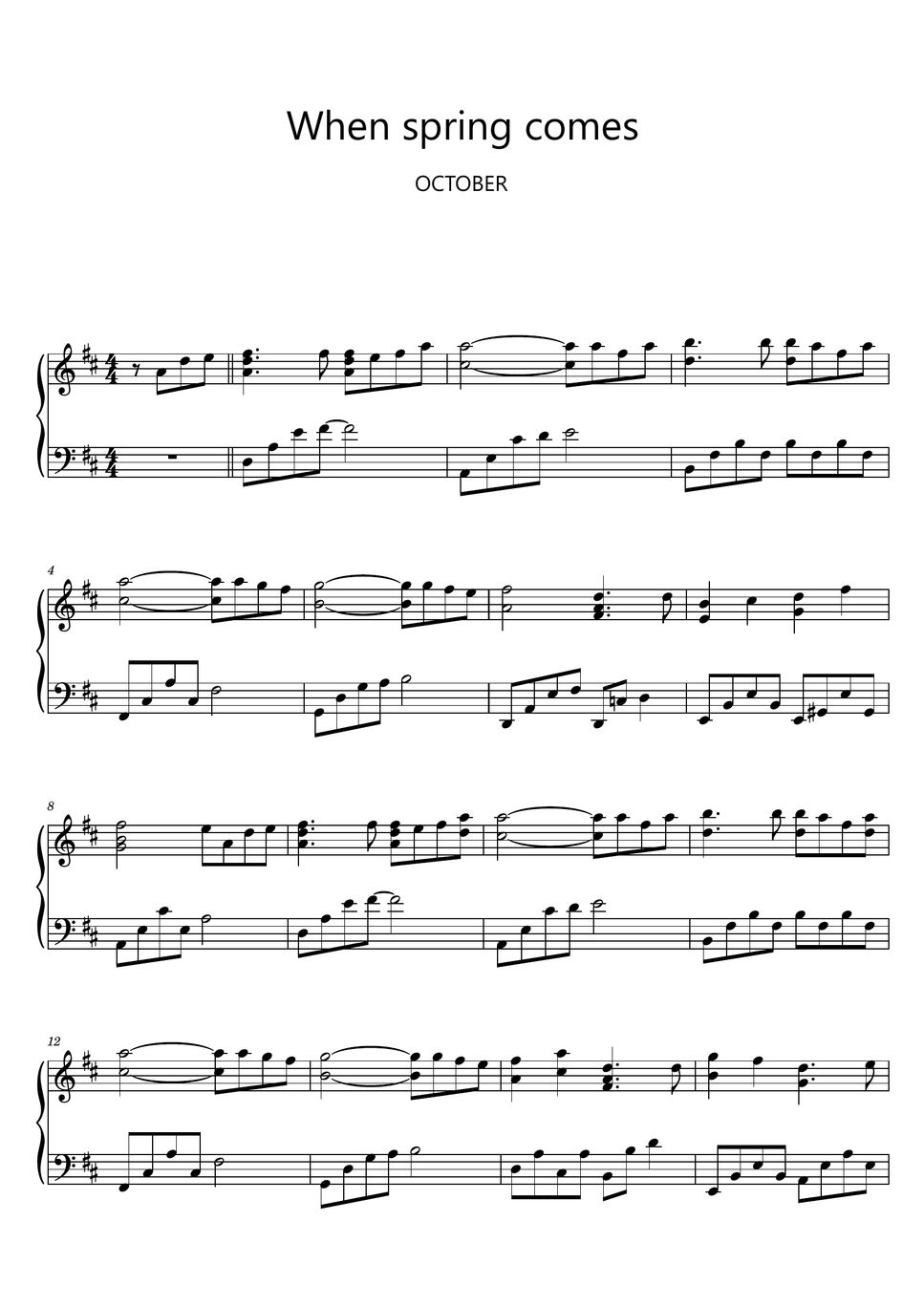 악토버 (OCTOBER) - When spring comes (Sheet Music, MIDI,) Sheets by sayu