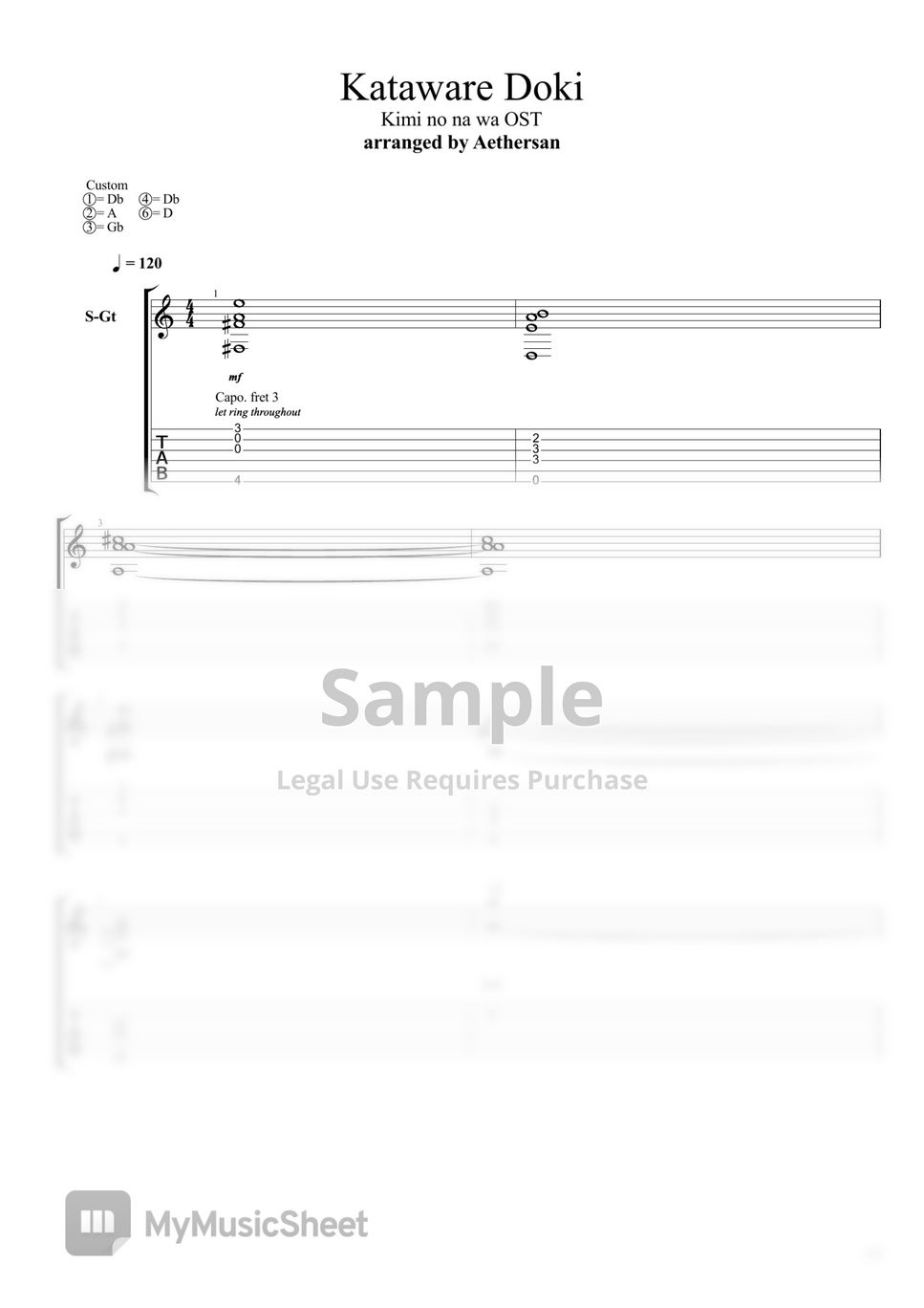 Kimi no na wa OST - Kataware Doki Fingerstyle Guitar Sheets