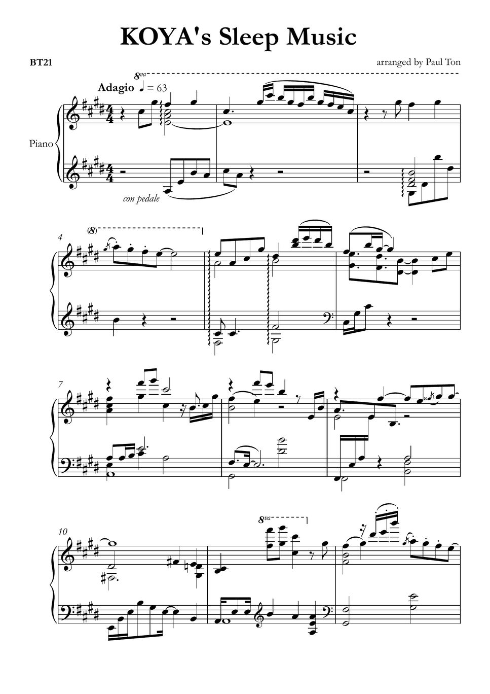 [BT21] - KOYA's Sleep Music Sheet