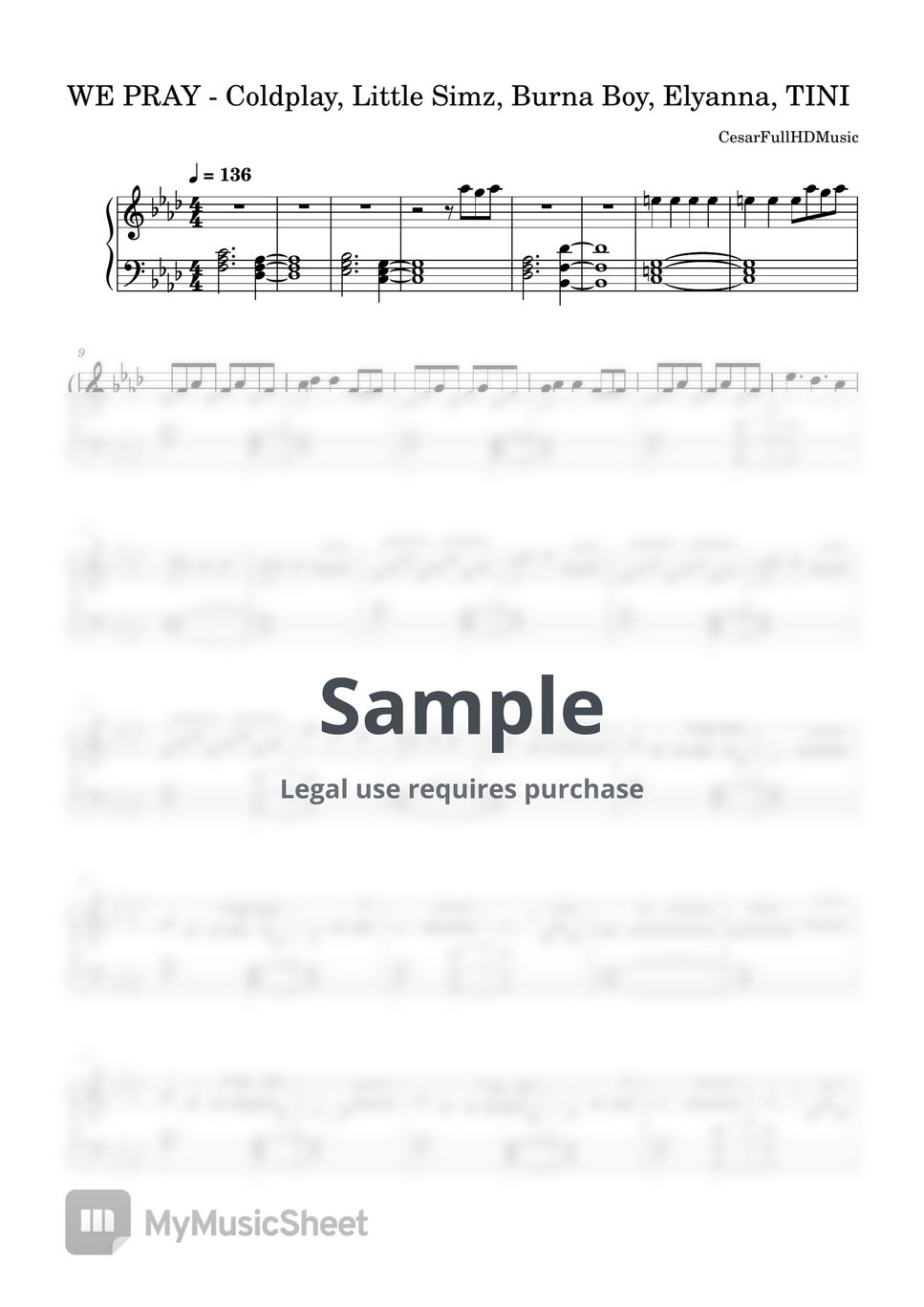 Coldplay, Little Simz, Burna Boy, Elyanna, TINI - WE PRAY 악보