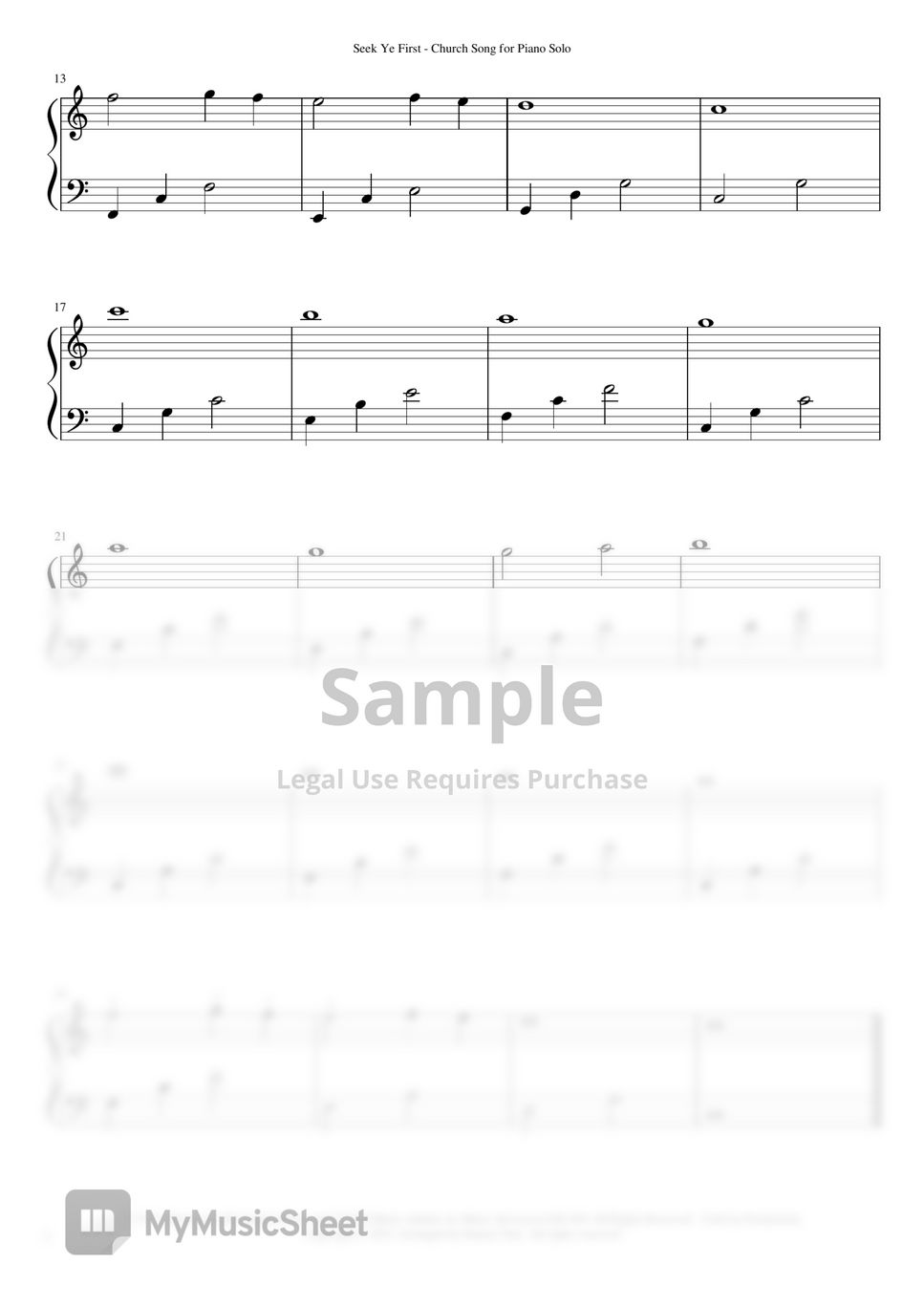 Karen Lafferty Seek Ye First 먼저 그나라와 의를 구하라 Easy Piano Solo 악보