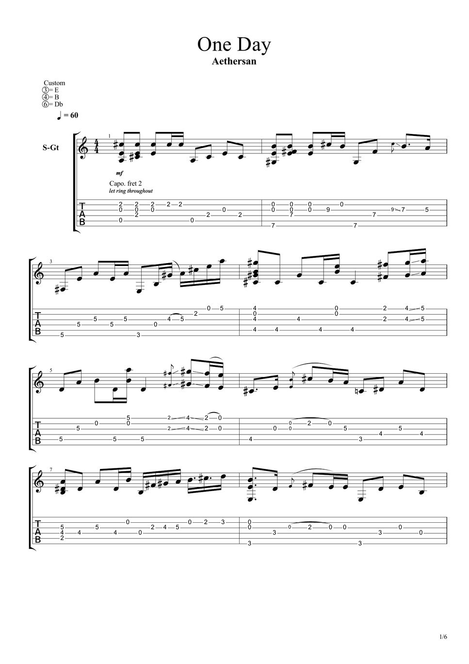Aethersan - One Day Fingerstyle Guitar Sheets