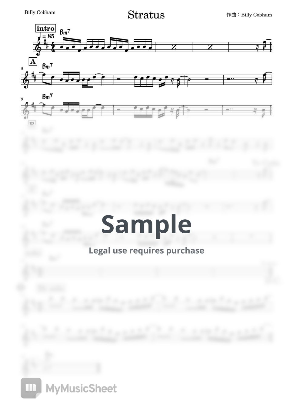 Billy cobham - Stratus (メロ音符付きコード譜) Sheets by 箱譜屋