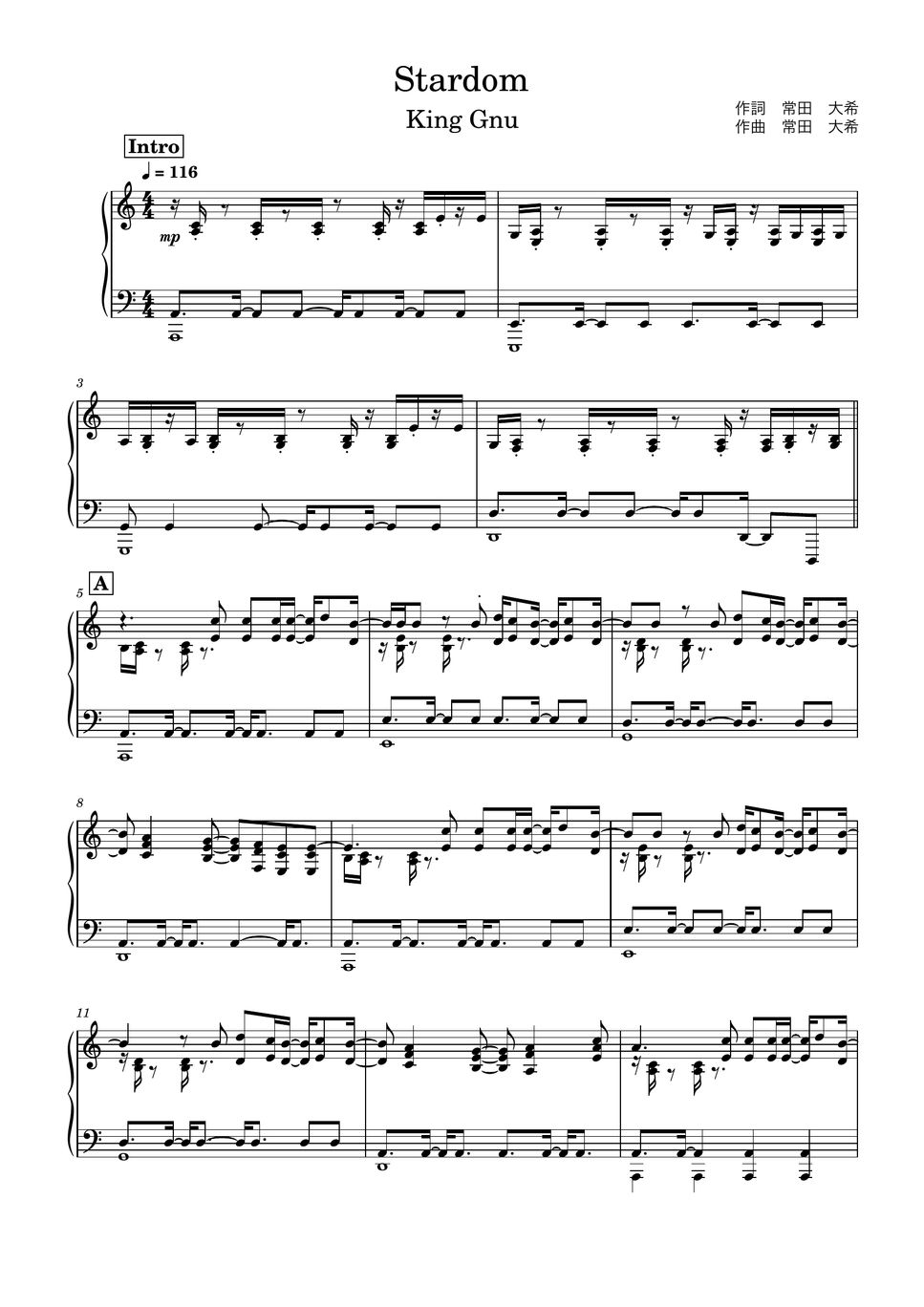 King Gnu - Stardom (NHK サッカーテーマソング) 楽譜 by あーちゅーぶ