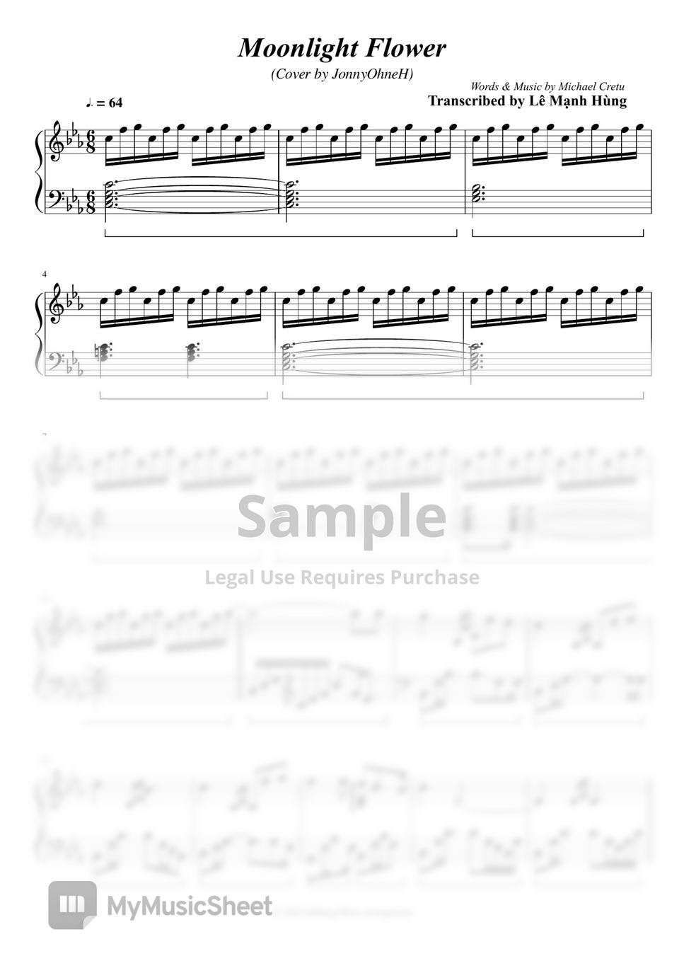 Cover by JonnyOhneH - MOONLIGHT FLOWER (Transcribed) 악보 by Le Manh Hung