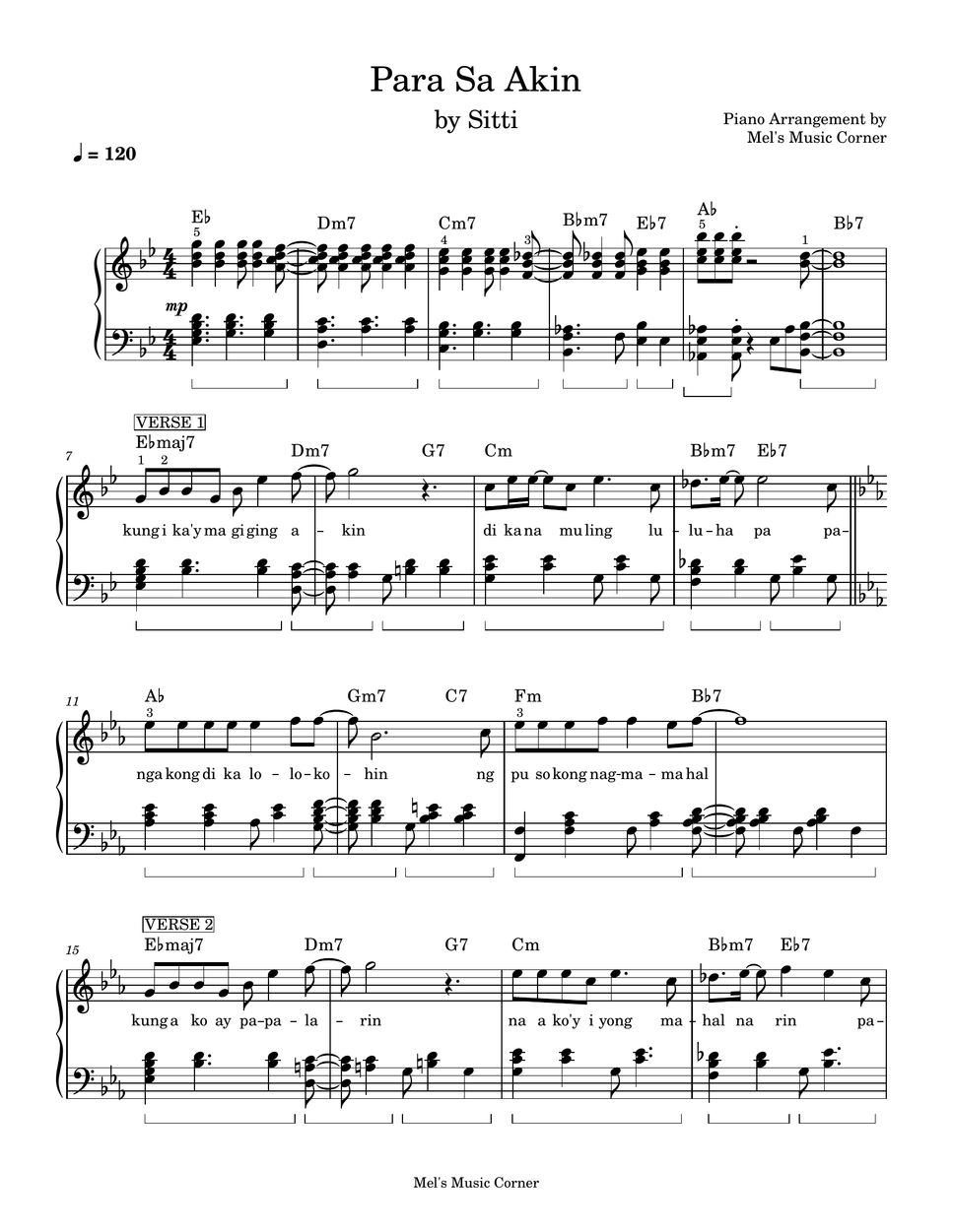 Sitti - Para sa Akin (piano sheet music) نوتة by Mel's Music Corner