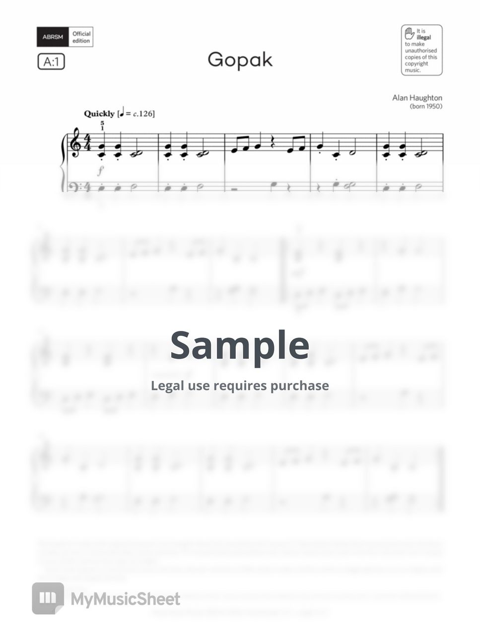 Alan Haughton - 2025 ABRSM Grade 1 Piano Gopak Sheet Music by Music Love