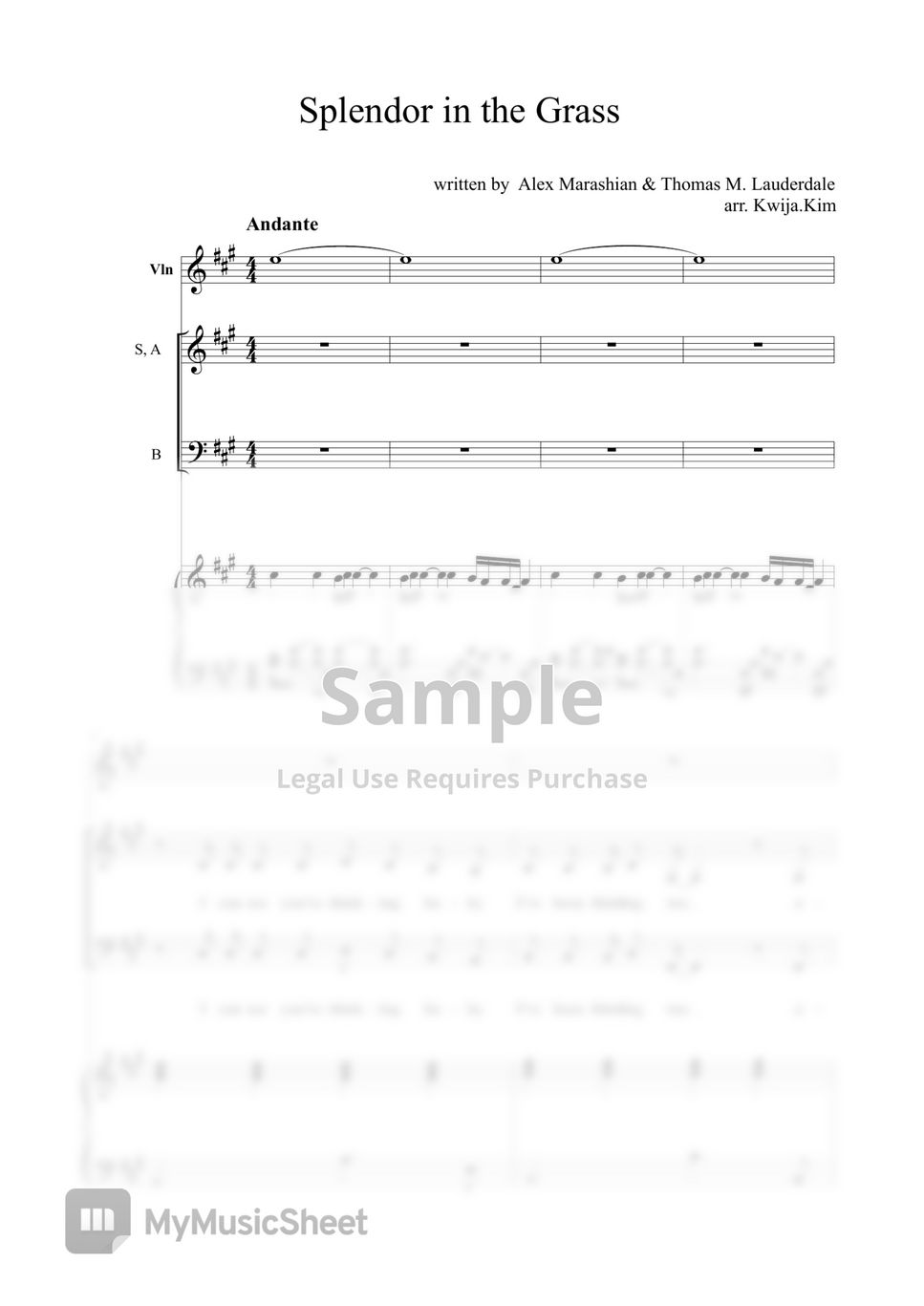 MIDI - Splendor in the Grass(Mixed Voices) Sheet Music by arr. Kwija Kim