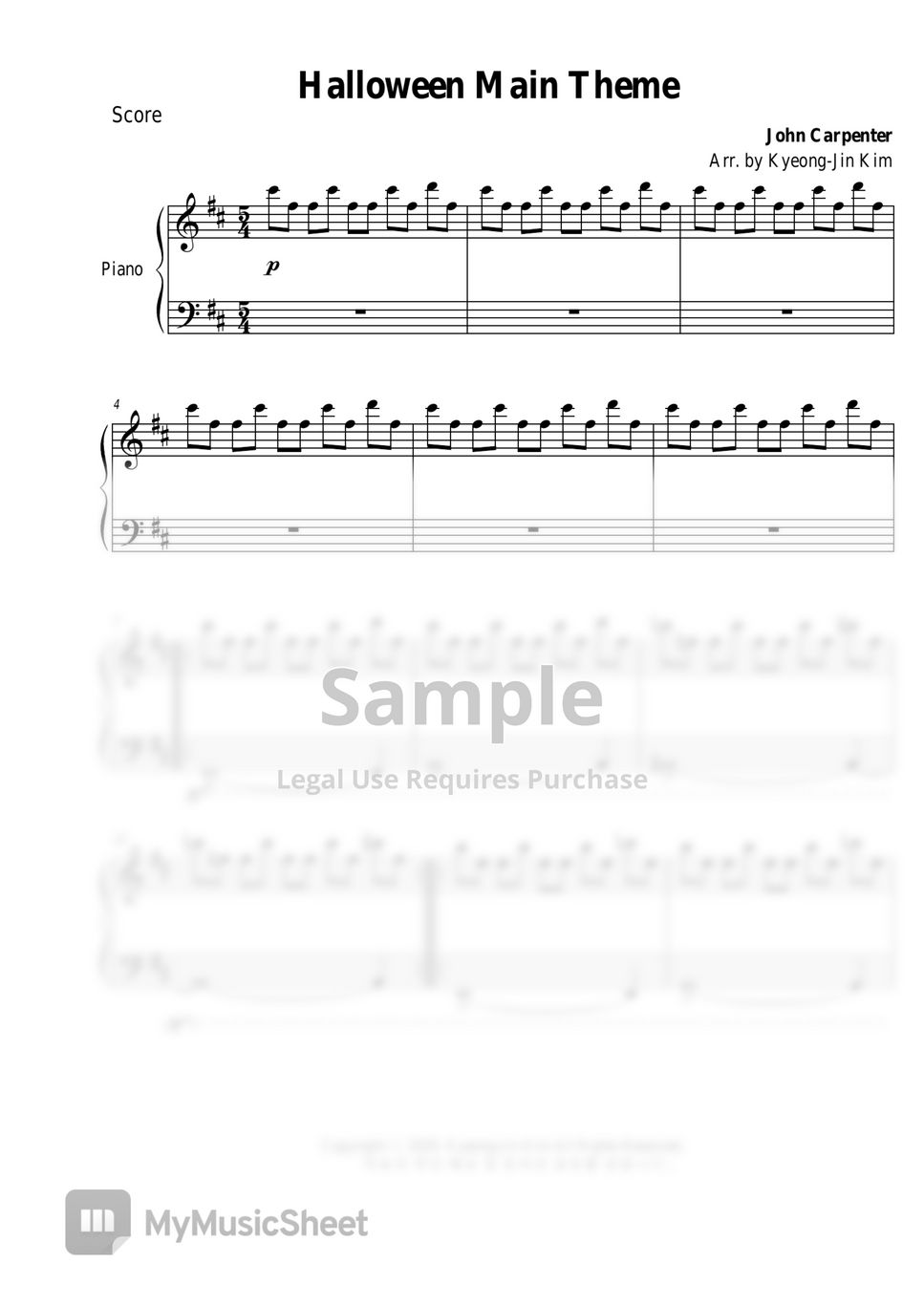 John Carpenter - HALLOWEEN Theme(할로윈 영화 주제곡) (easy sheet) 악보 by Pianist Jin