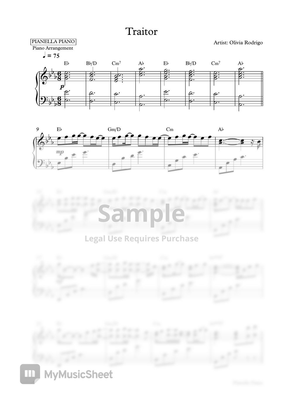 Olivia Rodrigo - traitor (Piano Sheet) Sheets by Pianella Piano