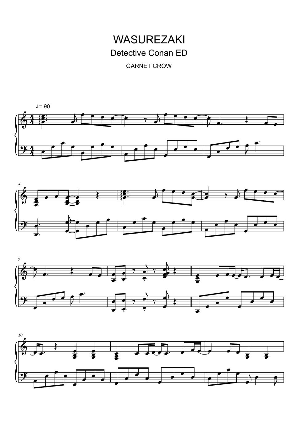GARNET CROW - WASUREZAKI (Detective Conan ED) (Sheet Music, MIDI ...