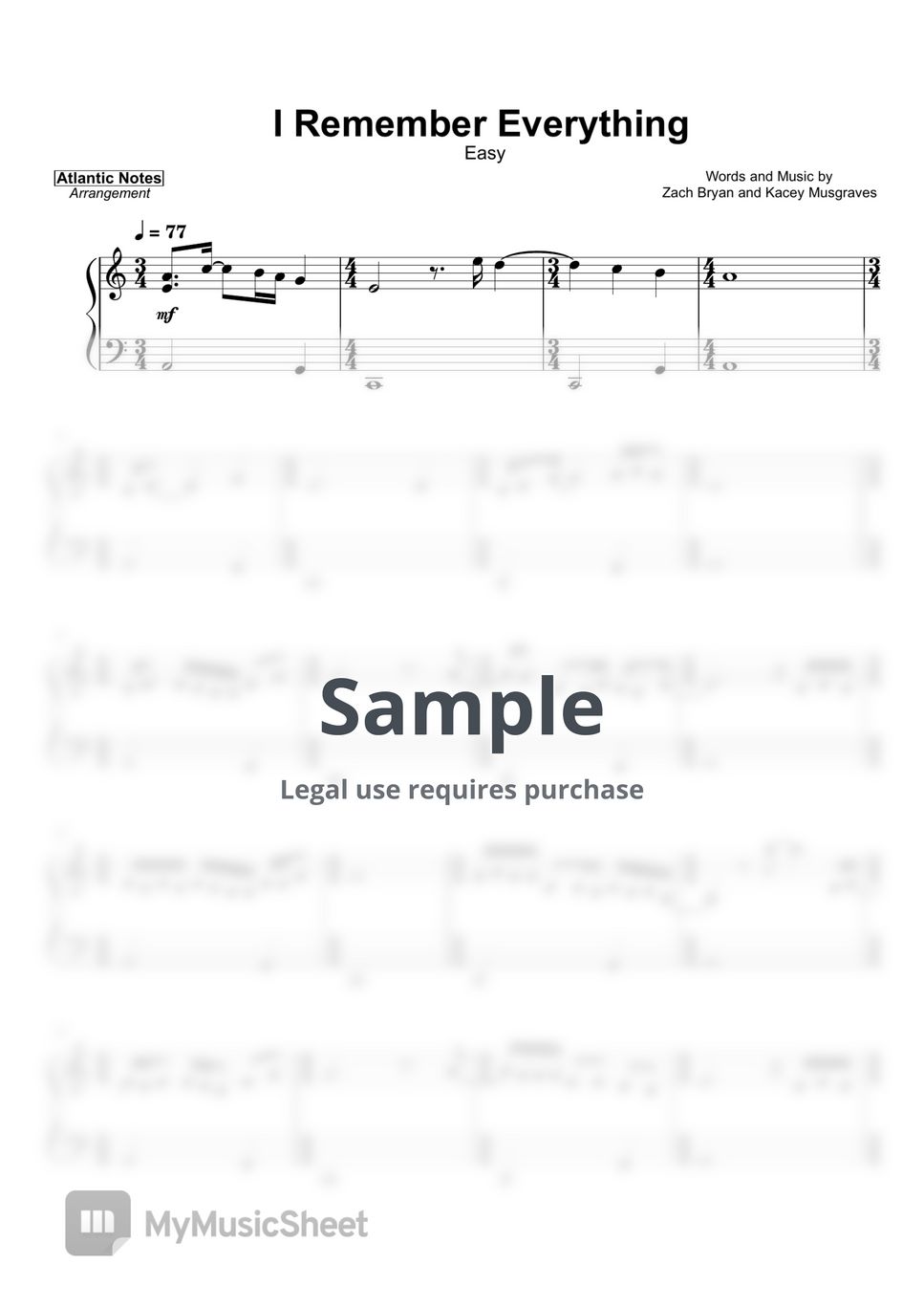 Zach Bryan, Kacey Musgraves - I Remember Everything Sheet Music by ...