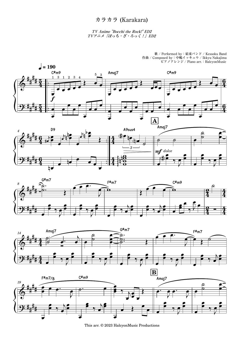 Kessoku Band - Karakara (Bocchi the Rock! ED2) Sheets by HalcyonMusic