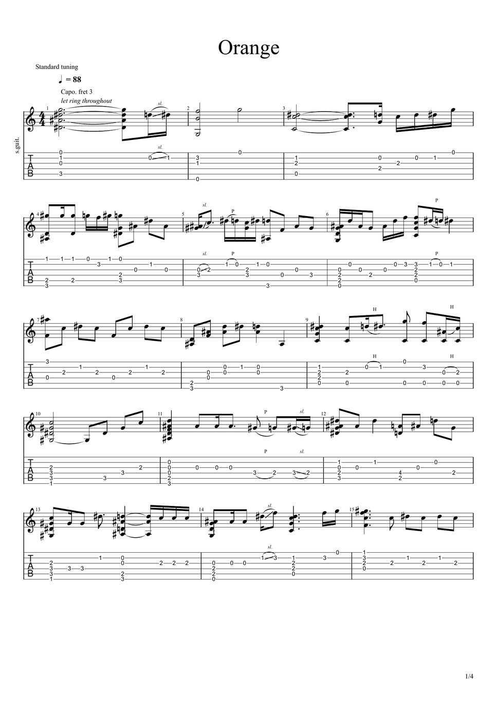 7!! - Orange (Chord shape fingerstyle) Bản nhạc by JohnRay