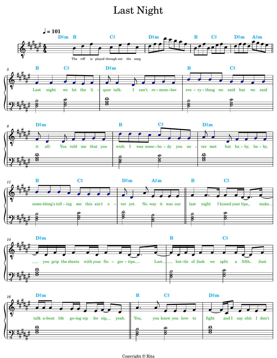 Morgan Wallen - Last Night (Chords & lyrics) Sheet Music by Rita B