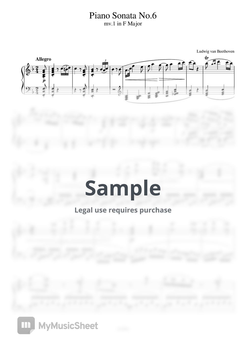 L. V. Beethoven (베토벤) - Sonata No.6 (소나타 6번 1악장) 악보 by JUNPIN