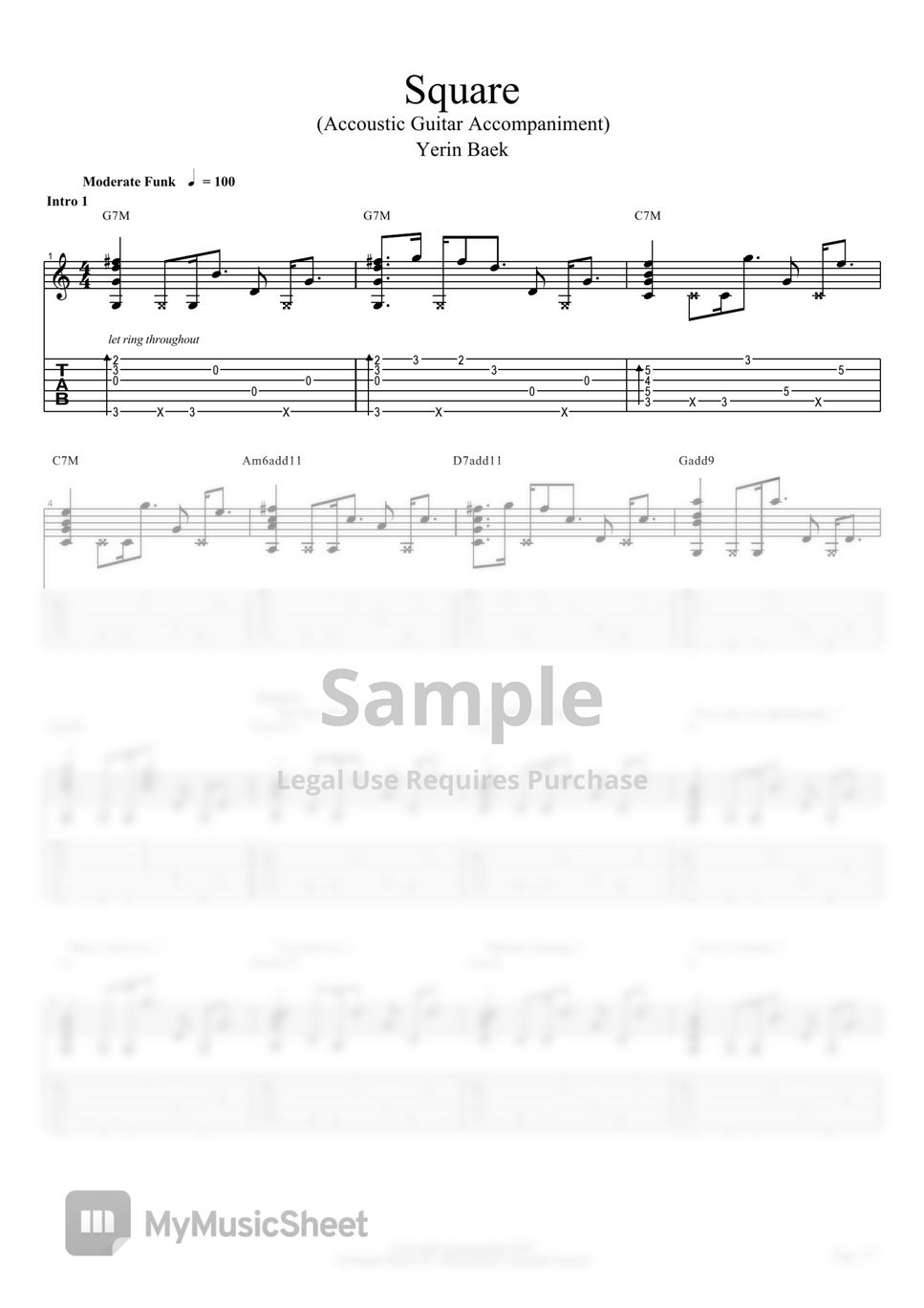 백예린 - Square (Guitar) Sheet Music by TaeHyun Taylor Lee