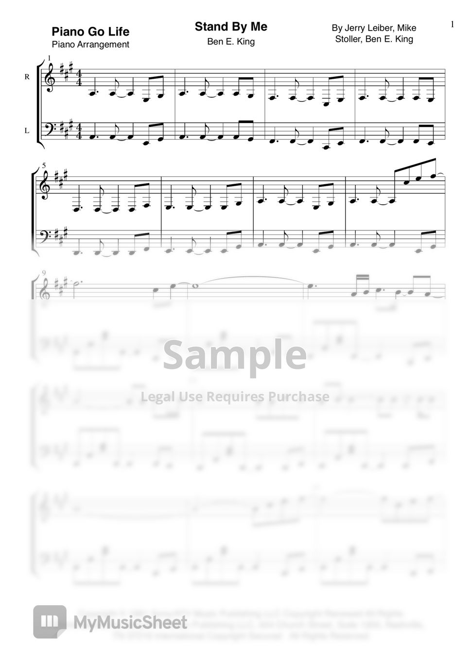Ben E. King - Stand By Me Partitura by Piano Go Life