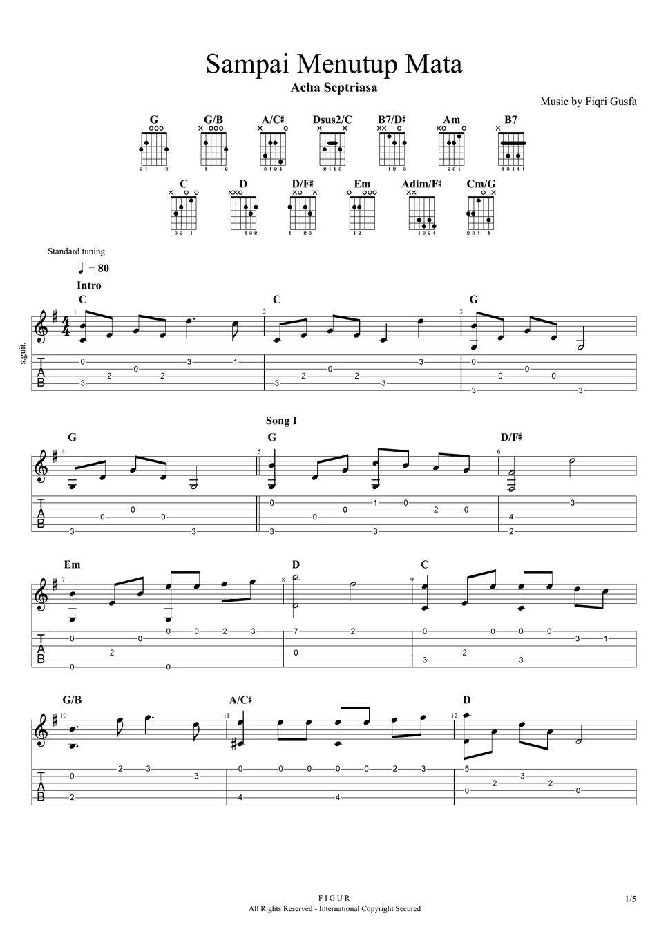 Acha Septriasa - Sampai Menutup Mata Tab + 1staff by Fiqri Gusfa