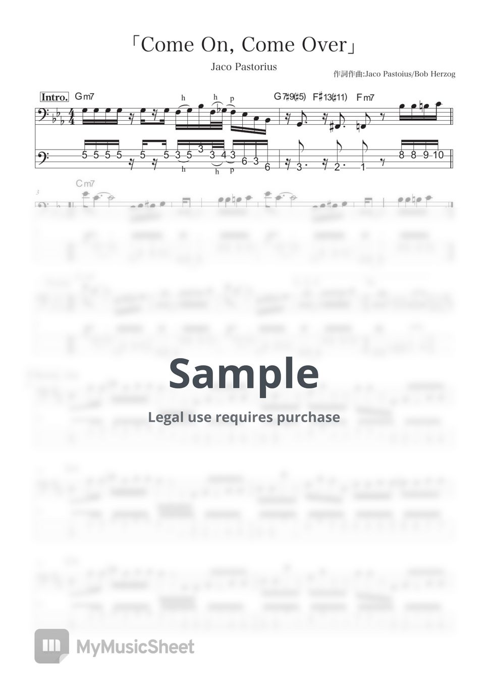 Jaco Pastorius - Come On, Come Over (ベース譜/TAB譜あり) 악보 by きどりん