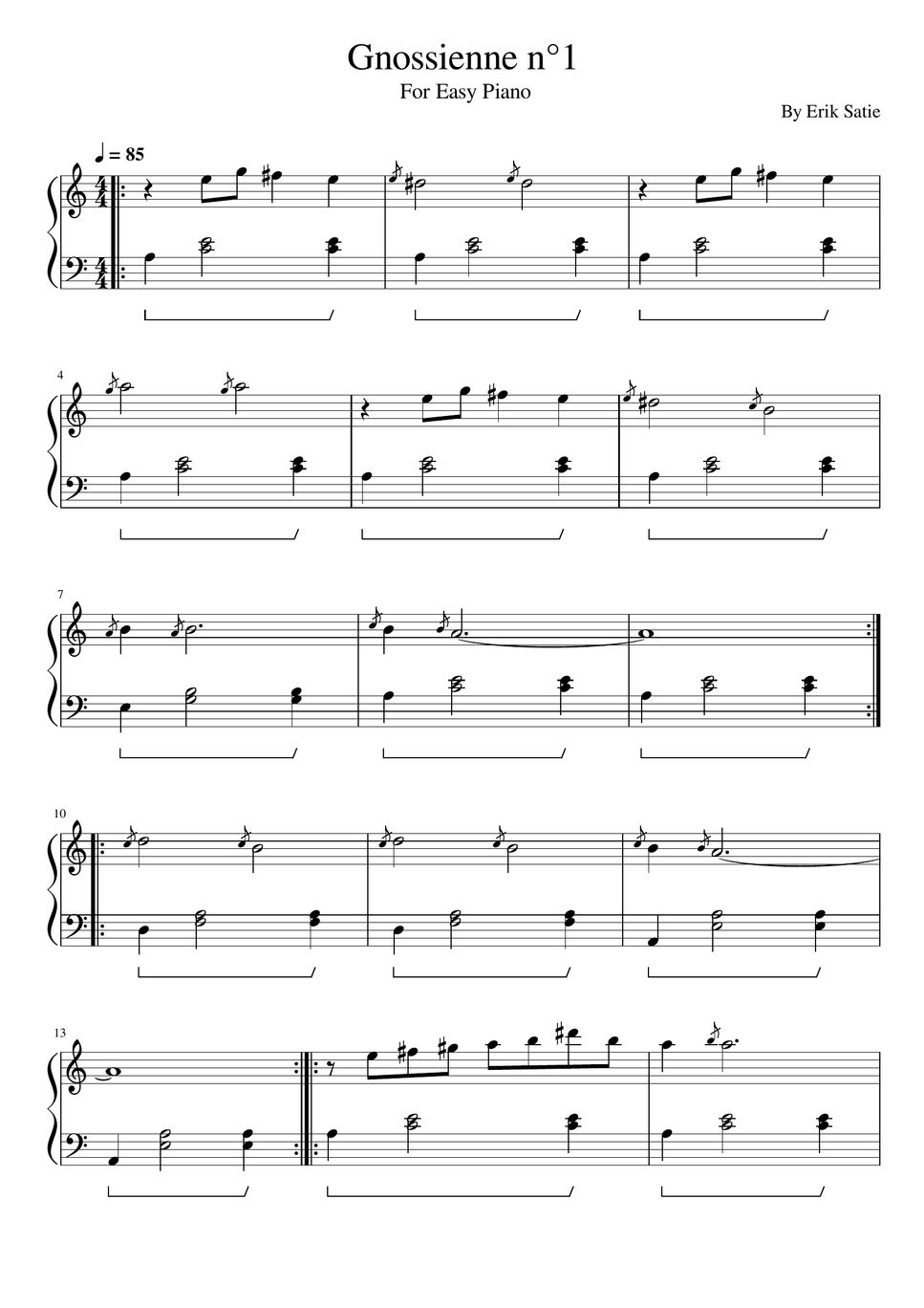 Erik Satie - Gnossiennes No.1 (Gnossienne n°1 -For Easy Piano) Hoja by poon Erik Satie - Gnossiennes No.1 (Gnossienne n°1 -For Easy Piano) Hoja by poon