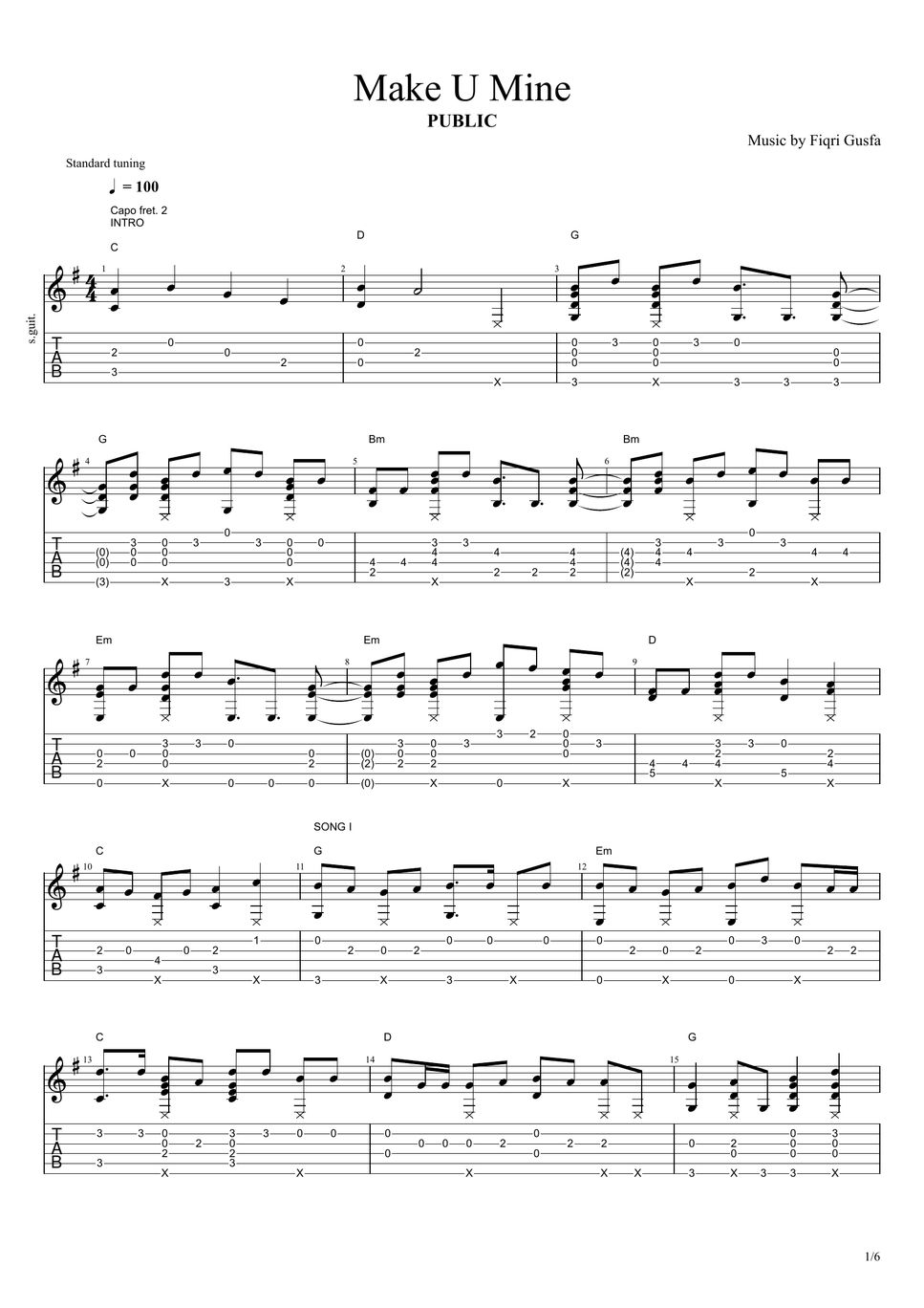 Public - Make You Mine Tab + 1staff by Fiqri Gusfa