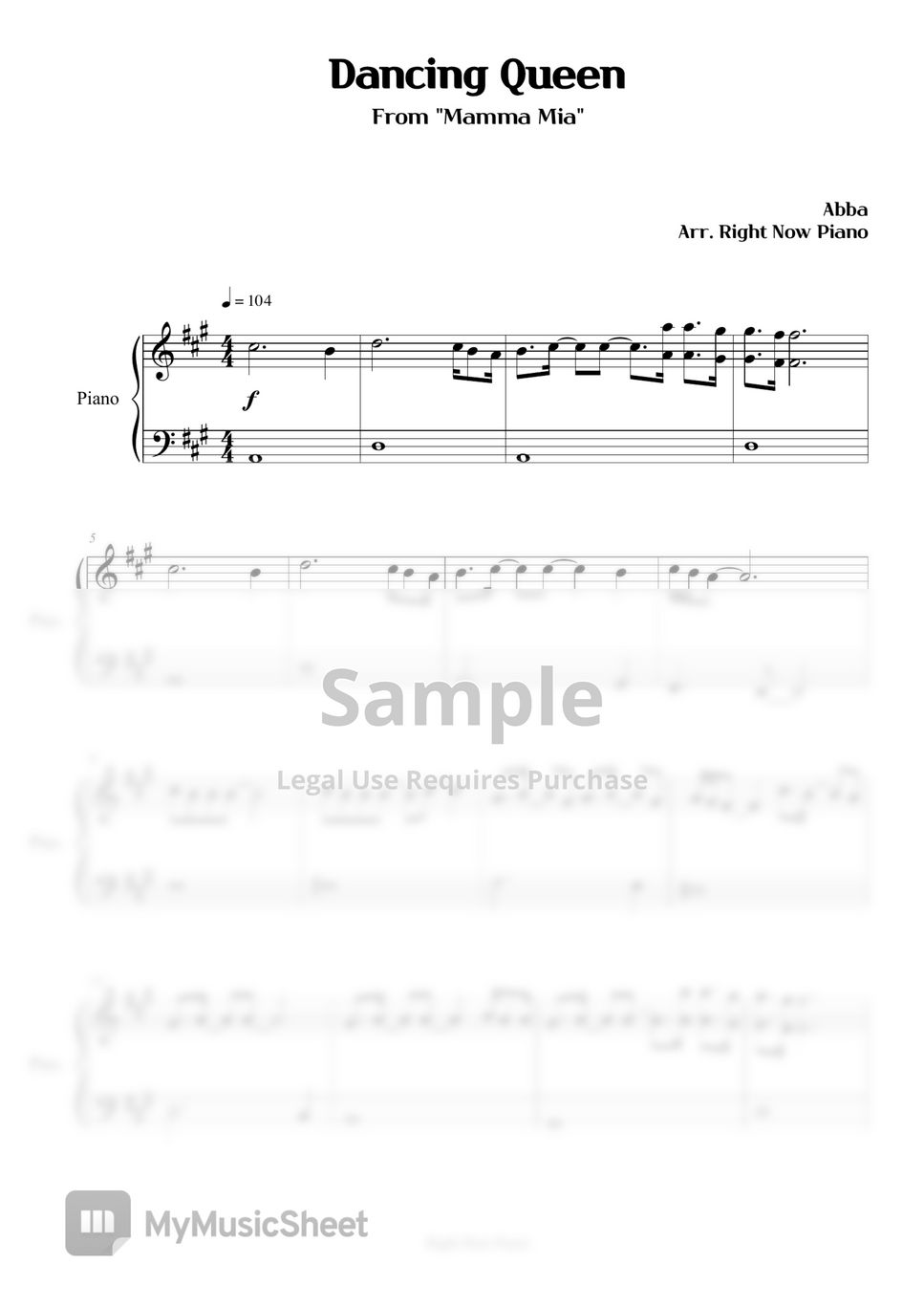 Abba - Dancing Queen (From Mamma Mia) Partitura by Right Now Piano