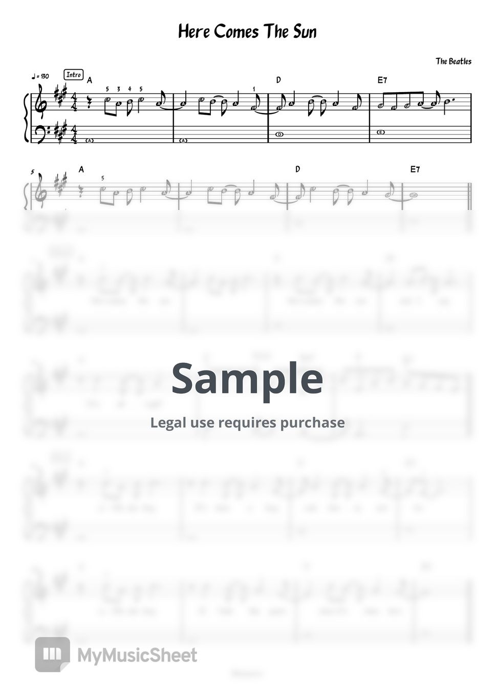 The Beatles - Here Comes The Sun (Piano solo) نوتة by Meowscore