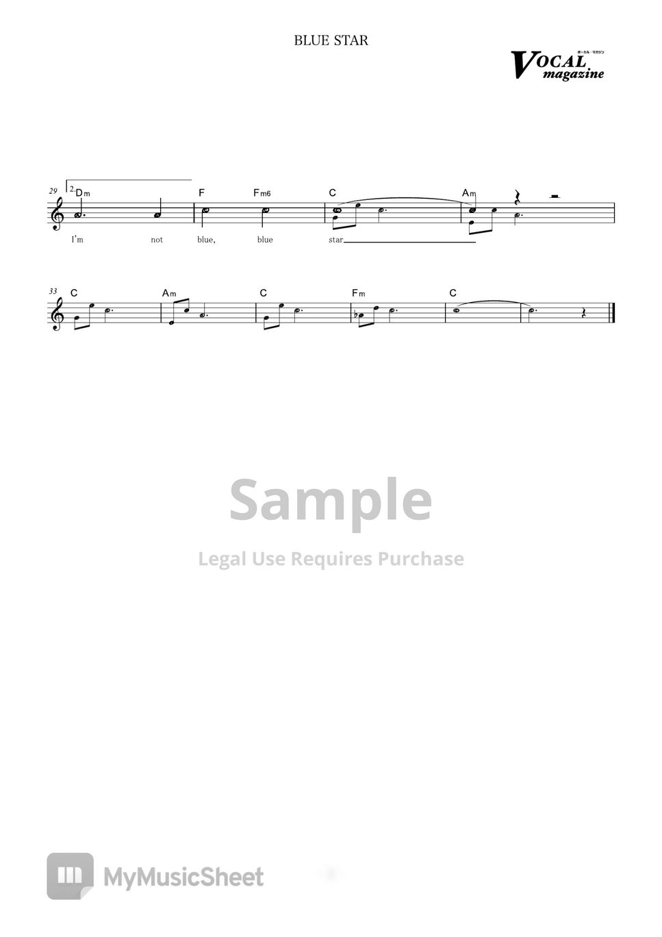 THE VENTURES - BLUE STAR (VOCAL MAGAZINE) Sheets by Far East Island Record