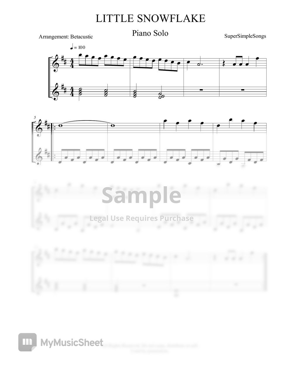 Super Simple Songs - Little Snowflake (Advanced Piano) Sheets by Betacustic
