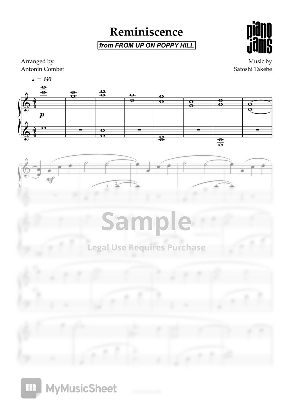 Satoshi Takebe - Reminiscence (From Up on Poppy Hill) Hoja by PianoJams